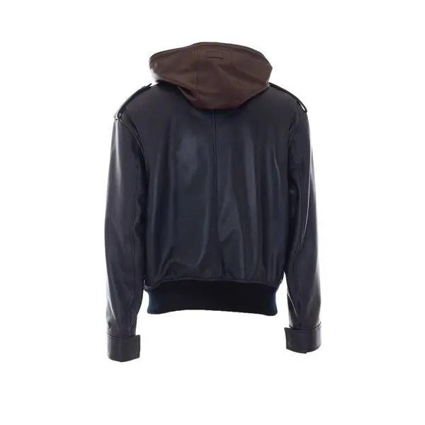 Loewe Hooded Leather Jacket With Anagram Patch On Hood