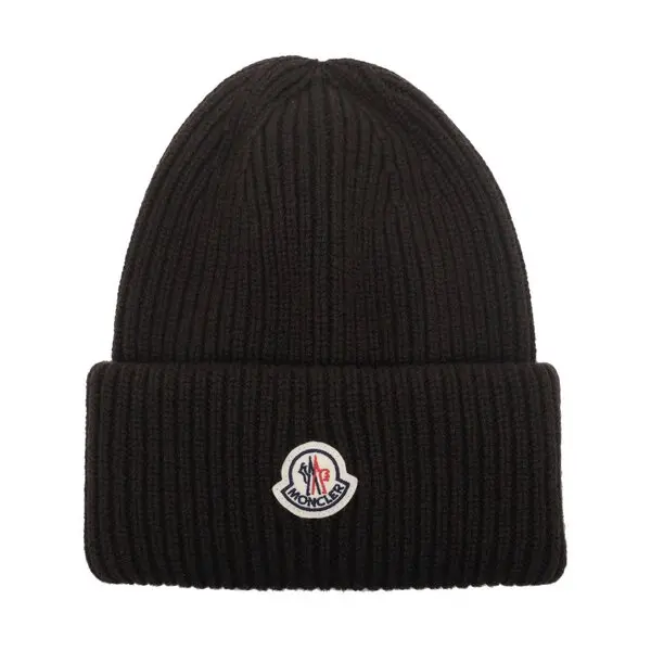Moncler Logo Patch Beanie - Brown