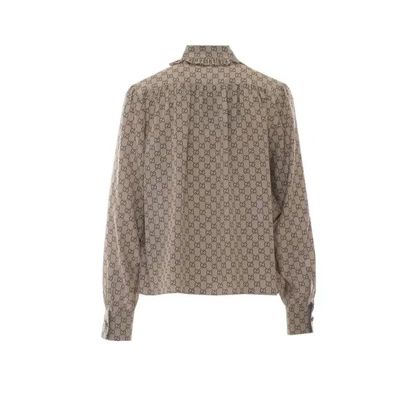 Gucci Crepe De Chine Silk Shirt With Gg Print - Cream