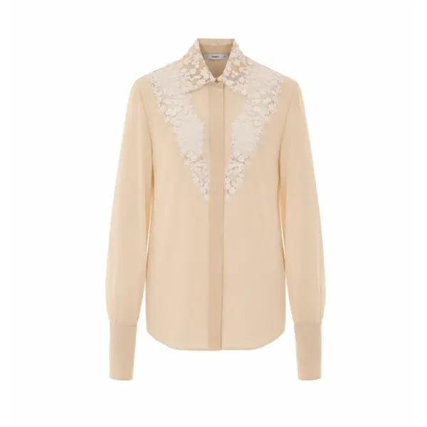Fendi Georgette Shirt With Peonia Lace Detail - White