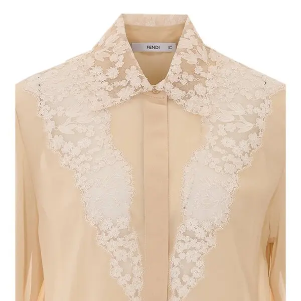 Fendi Georgette Shirt With Peonia Lace Detail - White
