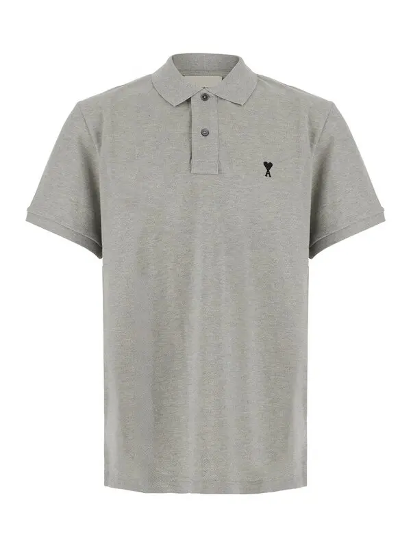 AMI Paris Grey Polo Shirt With De Coeur Logo Embroidered On The Front In Cotton For - Gray