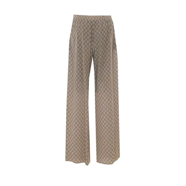 Gucci Gg Print Silk Leisure Pants - Cream