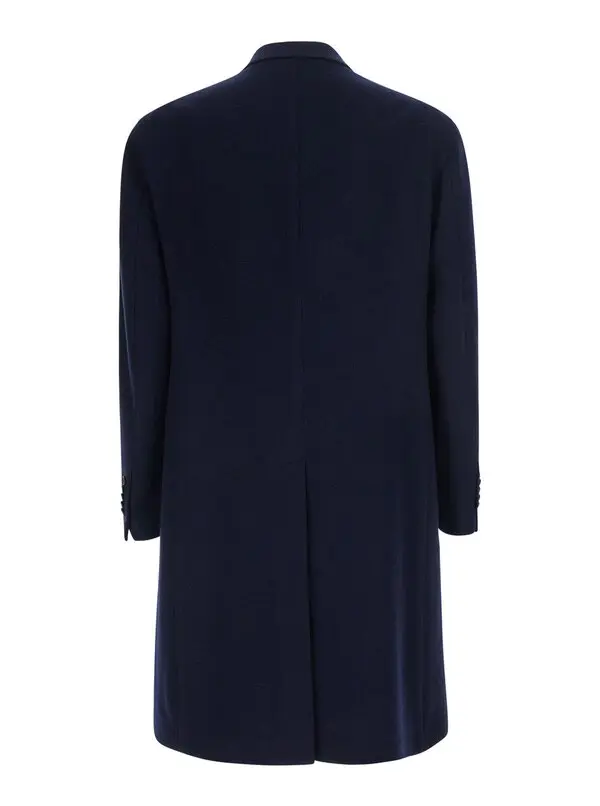 Tagliatore Blue Coat With Notched Revers And Button Front Closure In Wool
