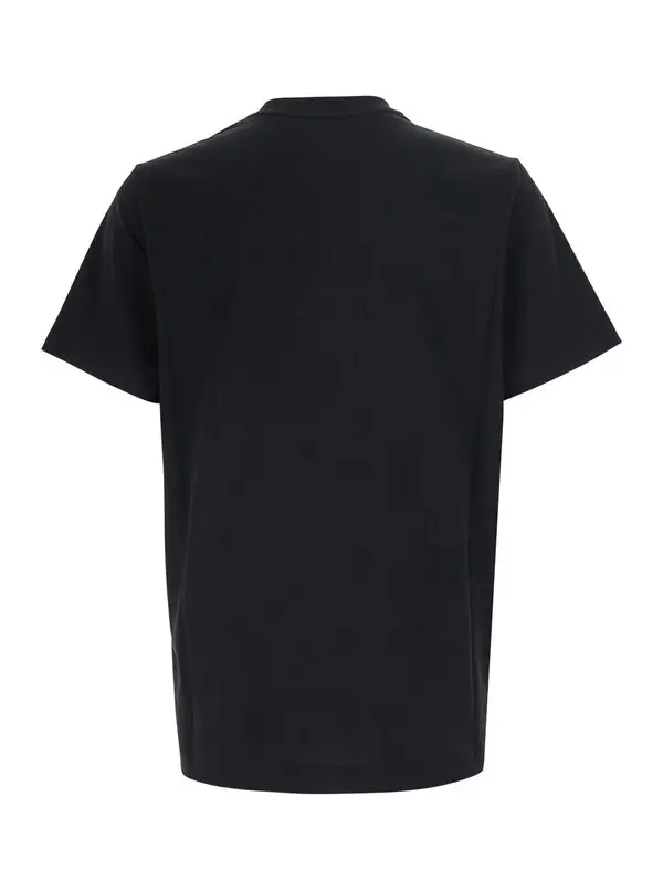 Moncler Black Crew Neck T-shirt With Logo Patch On The Front In Cotton For