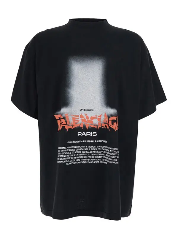 Balenciaga Crew Neck T-shirt With Maxi Logo Print On The Front In Cotton For - Black