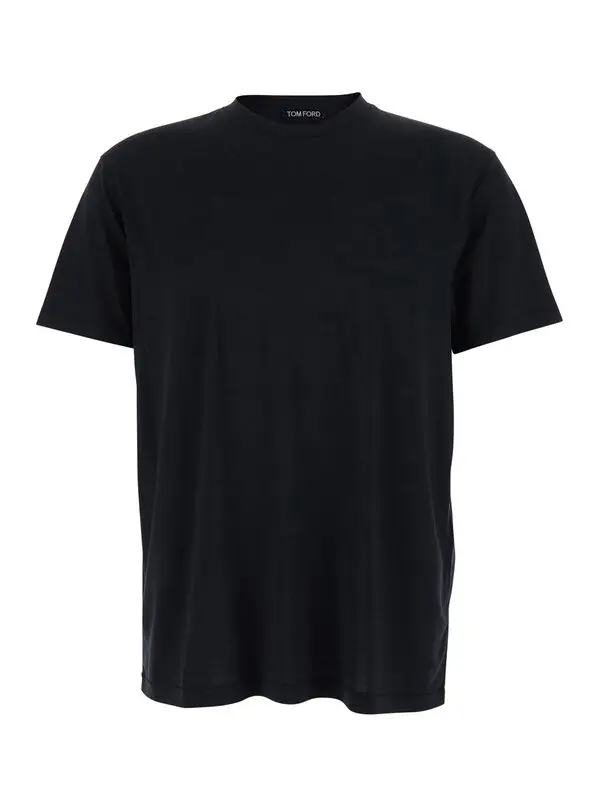 TOM FORD Crew Neck T-shirt With Logo Embroidery On The Front In Cotton Blend For - Black