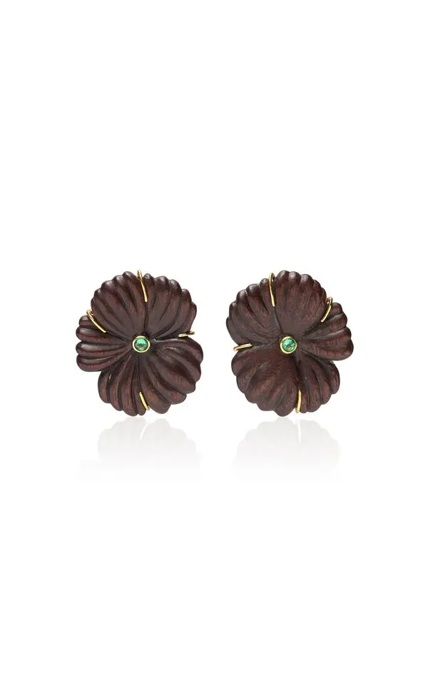 LIZZIE FORTUNATO New Bloom Studs In Acacia Wood - Brown