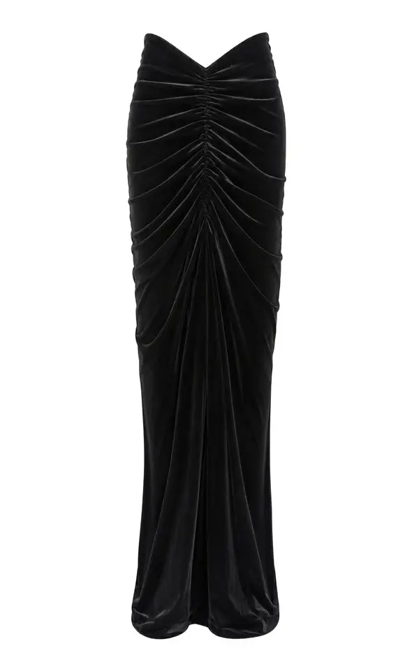 GRETA CONSTANTINE Draped Velvet Maxi Skirt