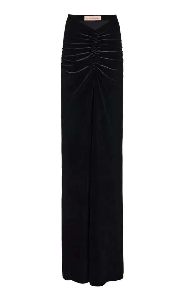 GRETA CONSTANTINE Draped Velvet Maxi Skirt - Black