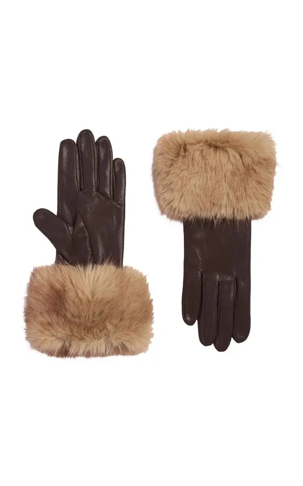 Apparis Betty Faux Mink Gloves - Brown