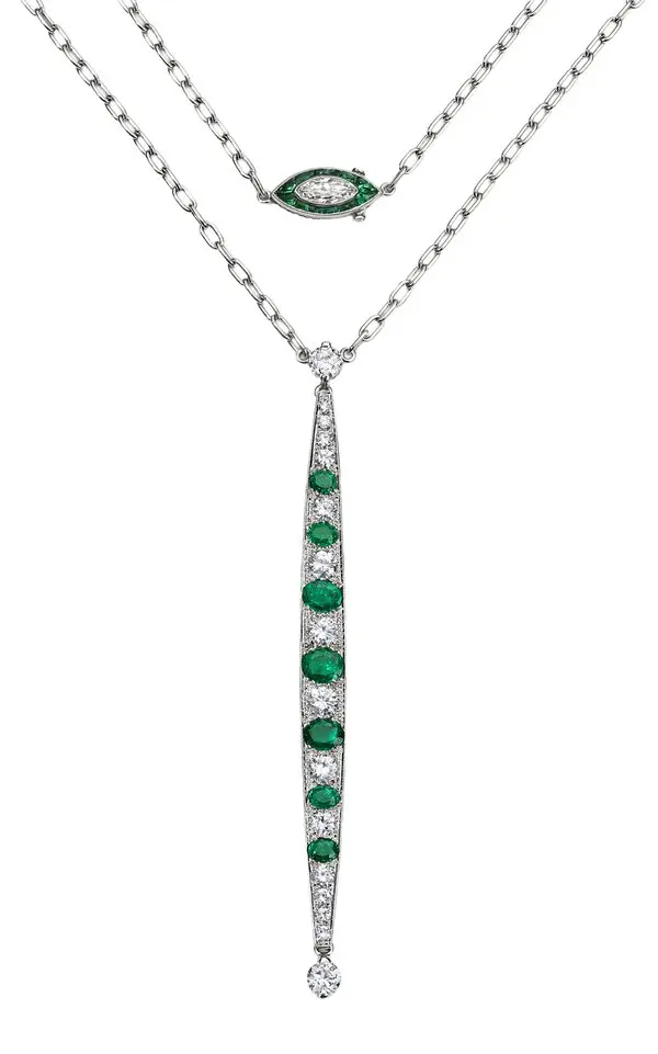 MINDI MOND NEW YORK 18k Gold Emerald And Diamond Double Wrap Bar Necklace - White