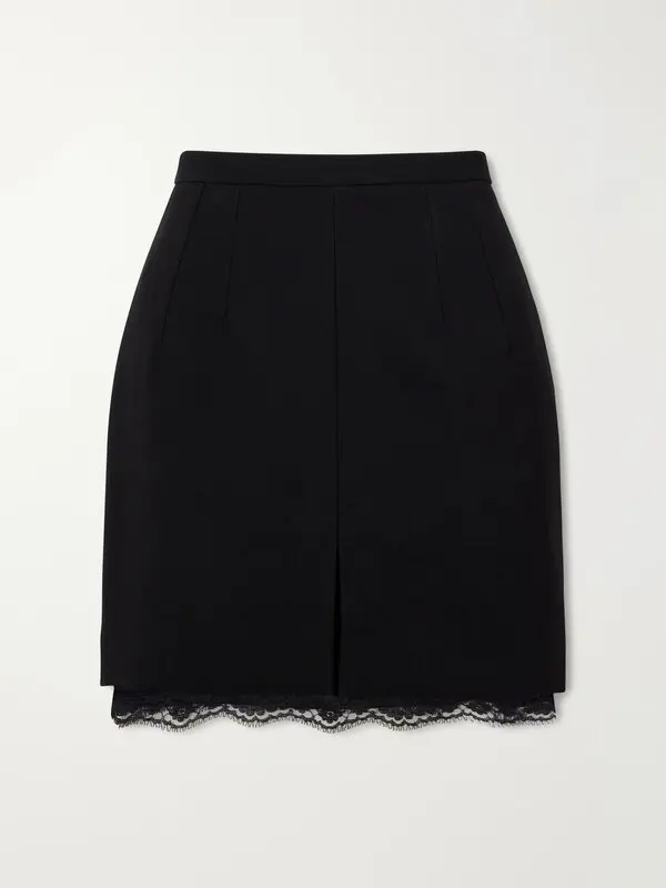 Dolce & Gabbana Lace-trimmed Wool-crepe Mini Skirt - Black