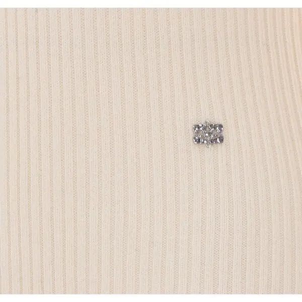 GANNI Ribbed Merino Top With Logo And Ruches