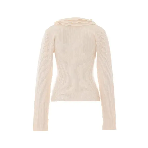 GANNI Ribbed Merino Top With Logo And Ruches