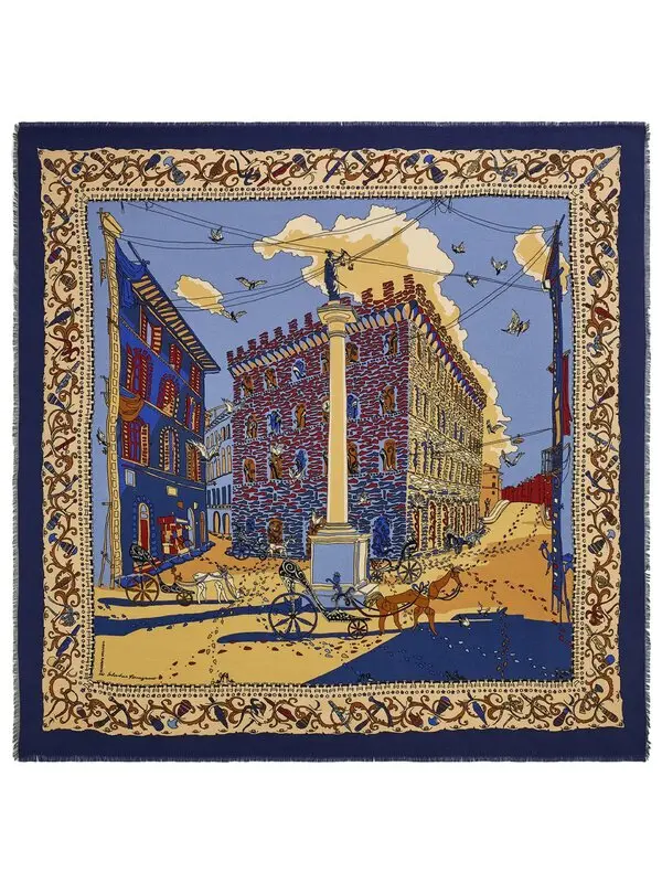 FERRAGAMO Palazzo Spini-feroni Patterned Shawl - Blue
