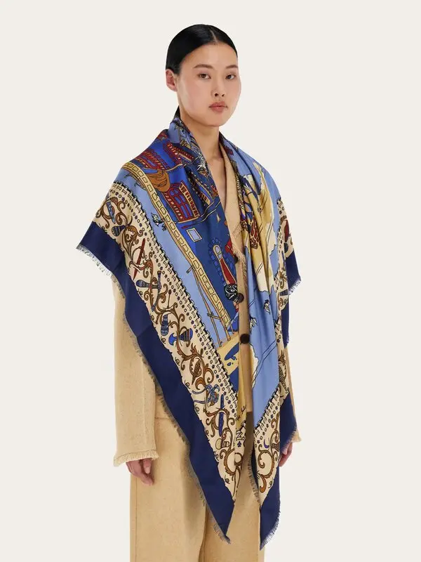 FERRAGAMO Palazzo Spini-feroni Patterned Shawl - Blue