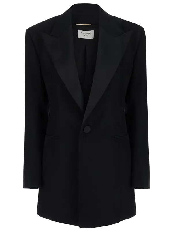 Saint Laurent Single-breasted Tuxedo Jacket In Grain De Poudre - Black