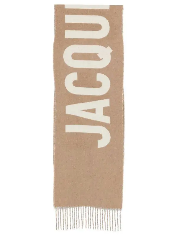 Jacquemus Wool Scarf With Fringes And Logo - Brown