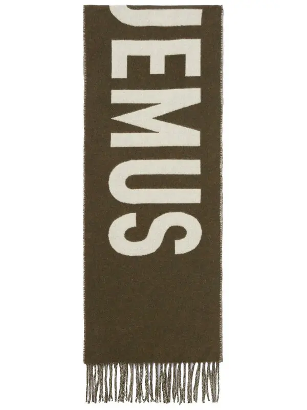 Jacquemus L`écharpe In Wool With Fringes And Logo - Green