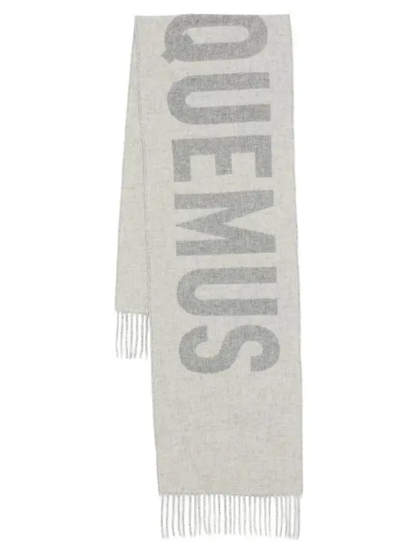 Jacquemus L`écharpe In Wool With Fringes And Logo - Grey