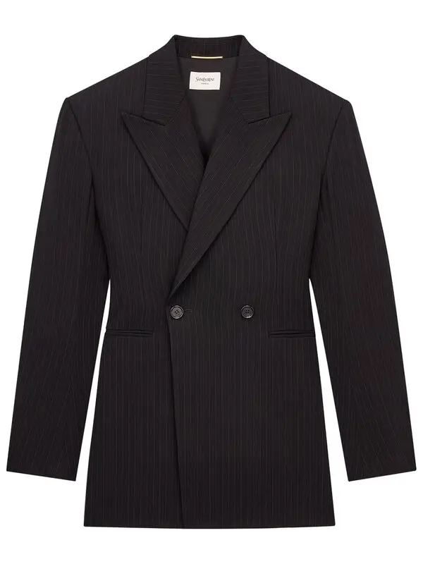 Saint Laurent Double-breasted Wool Mélange Pinstripe Jacket