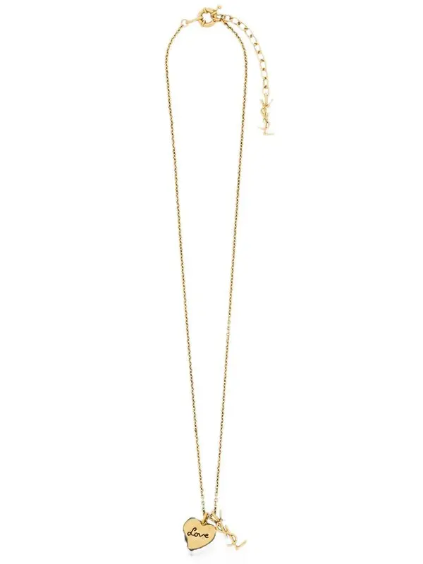 Saint Laurent Cassandre Heart Necklace In Brass