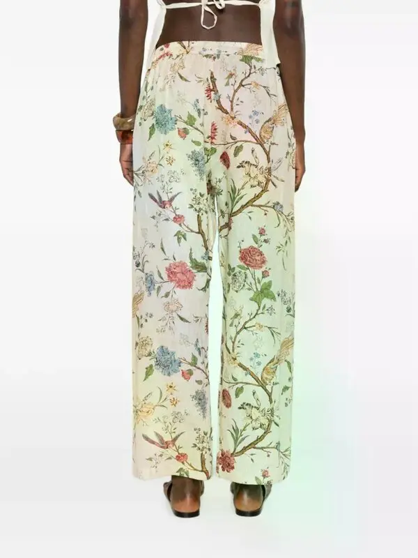 INTO THE EAST Floral-print Linen Trousers - Neutrals