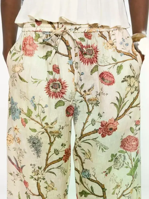 INTO THE EAST Floral-print Linen Trousers - Neutrals