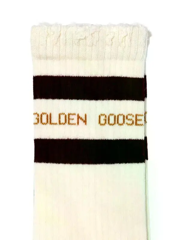 GOLDEN GOOSE Logo-print Striped Socks - Neutrals