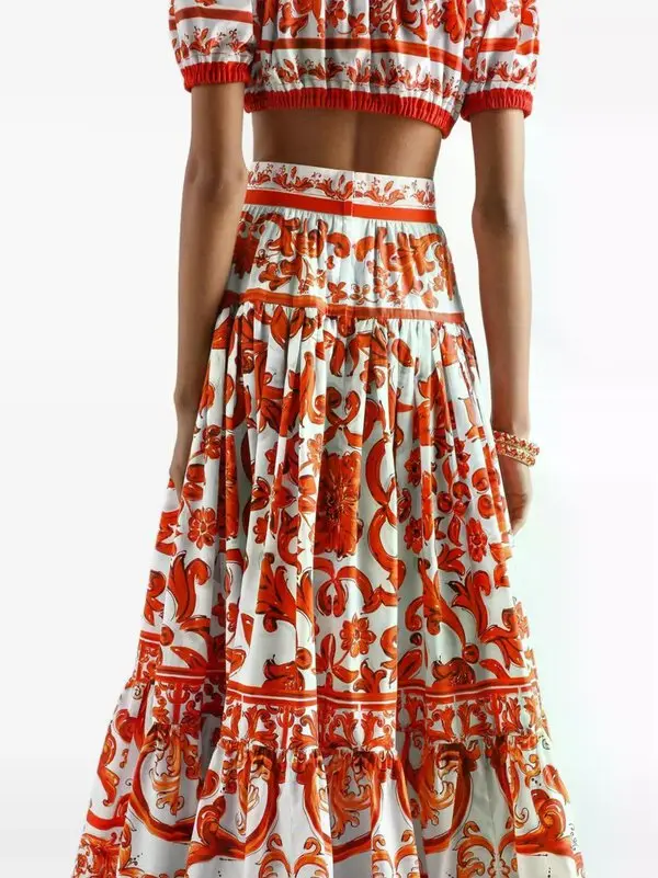 Dolce & Gabbana Majolica-print Poplin Long Skirt