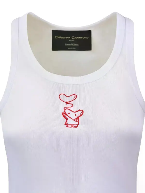 CHRISTINA CRAWFORD Embroidered Ribbed Tank Top