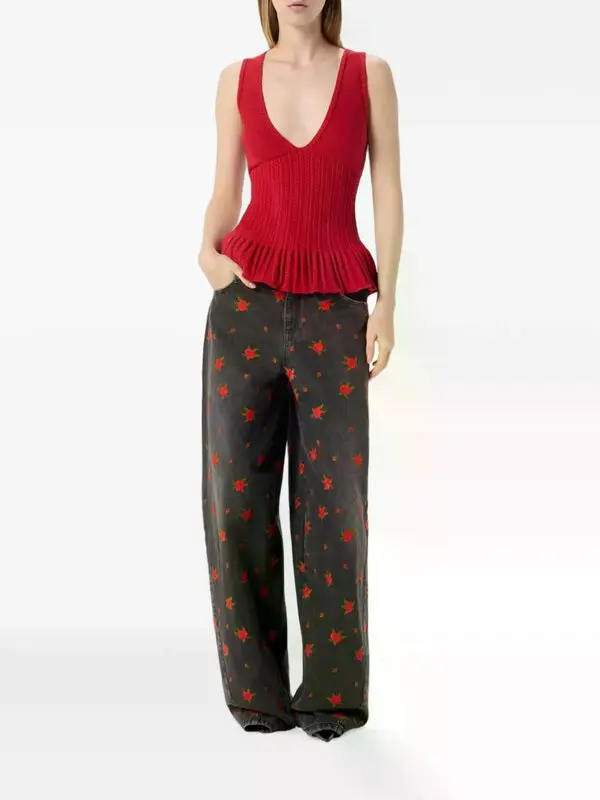 Blumarine Cable-knit Peplum Top - Red