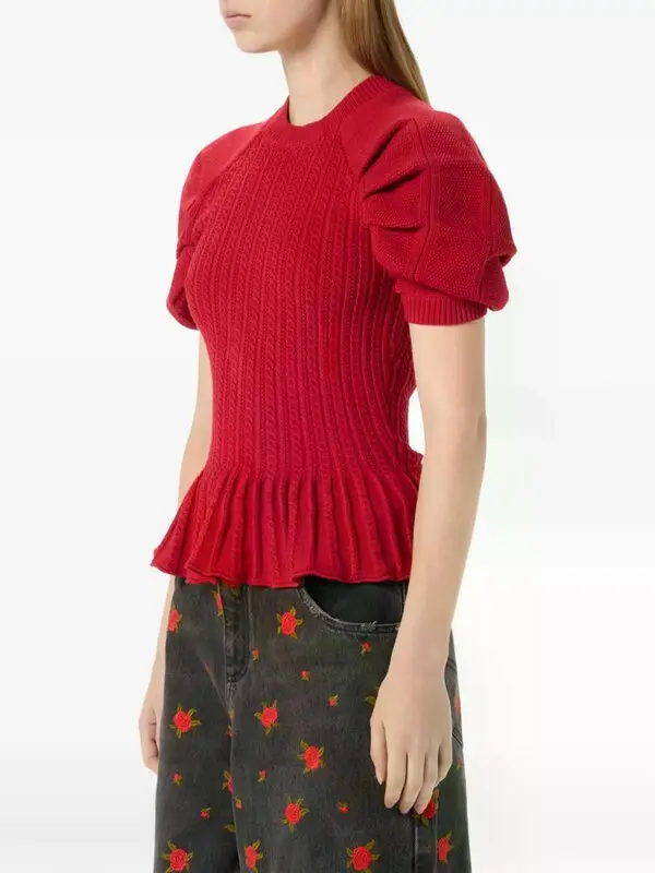 Blumarine Rib-knit Short-sleeve Sweater