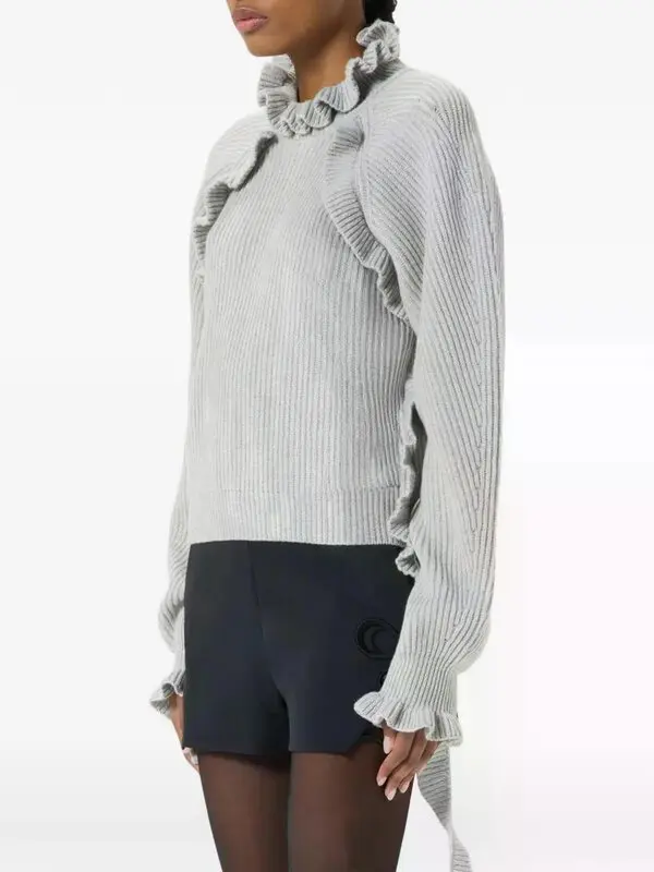 Blumarine Ruched-detail Wool Sweater - Grey