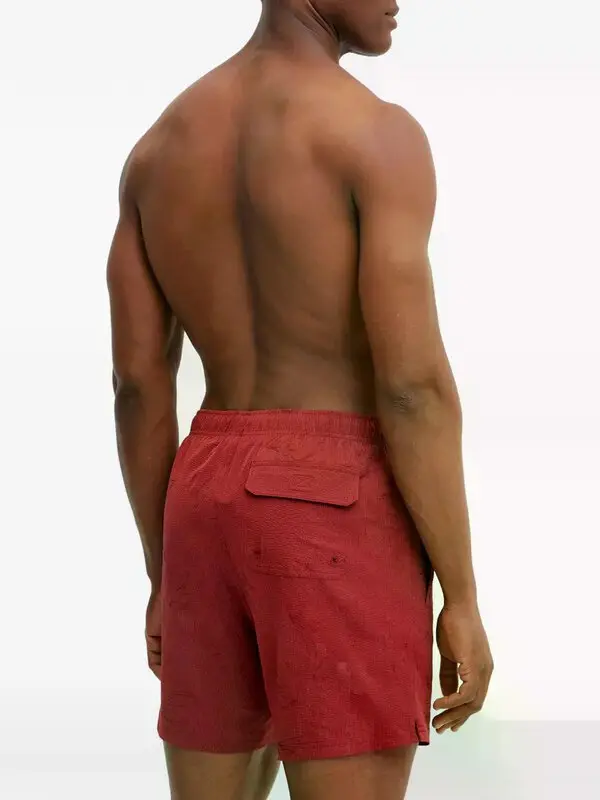 NAPAPIJRI Seersucker-texture Logo-patch Swim Shorts - Red