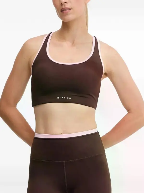 P.E Nation Logo-print Racerback Sports Bra - Brown