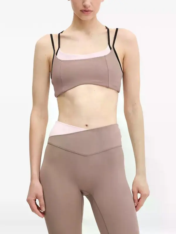 P.E Nation Distortion Layered Crossover-strap Sports Bra - Neutrals