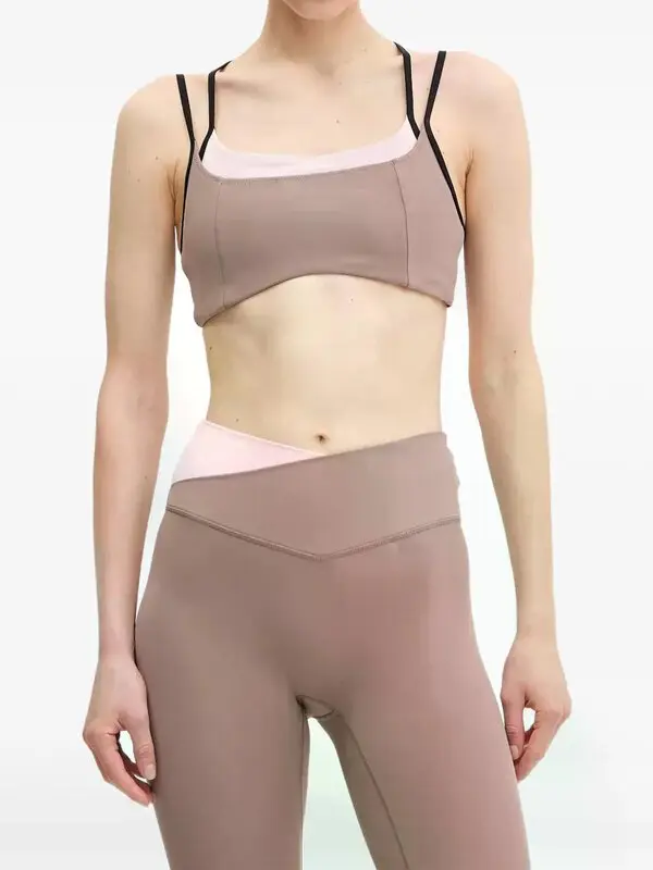 P.E Nation Distortion Layered Crossover-strap Sports Bra - Neutrals