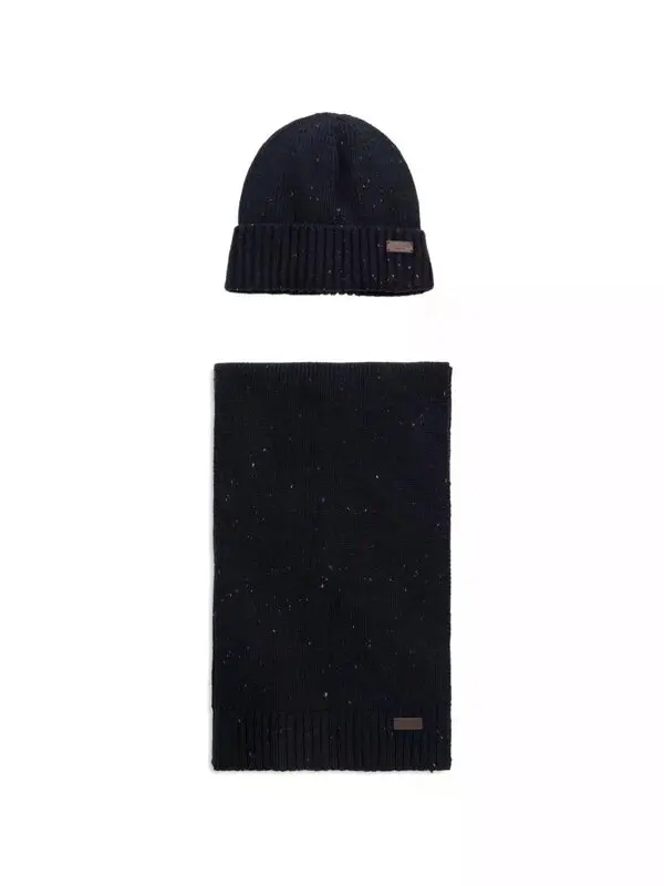 Barbour Flecked-knit Beanie Hat And Scarf Set