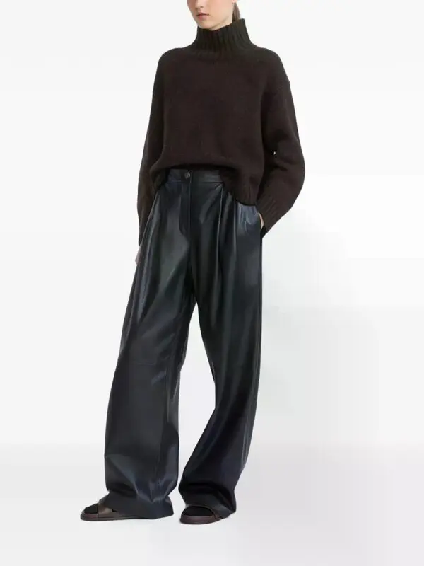 YVES SALOMON Pleated Lambskin Trousers - Black