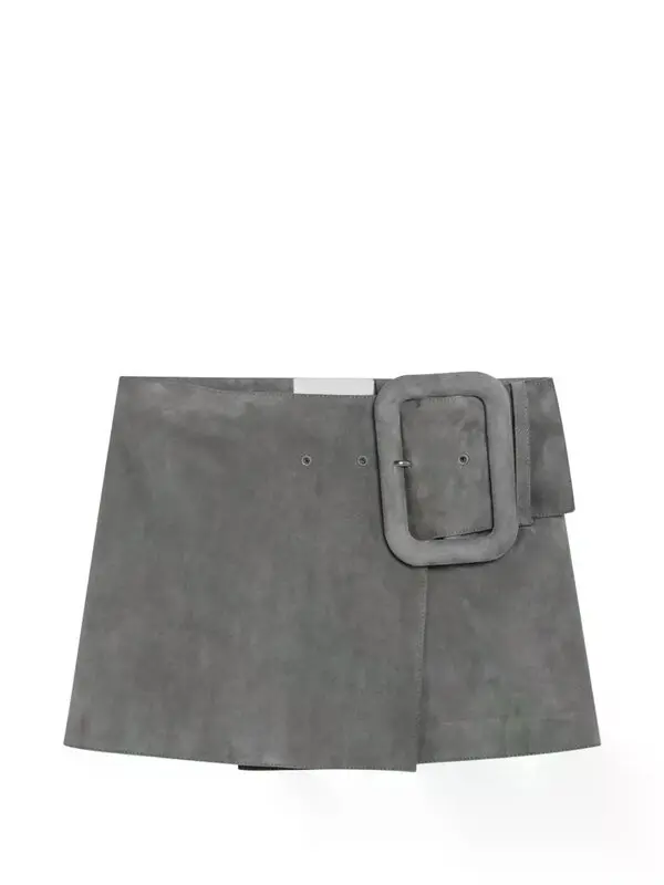 AMI Paris Suede Mini Skirt With Large Buckle Belt - Grey