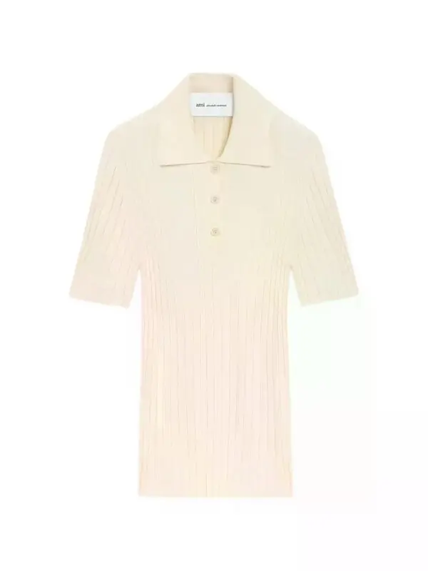 AMI Paris Ribbed-knit Polo Shirt - Neutrals