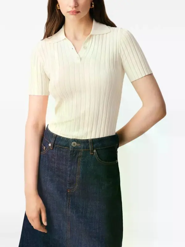AMI Paris Ribbed-knit Polo Shirt - Neutrals