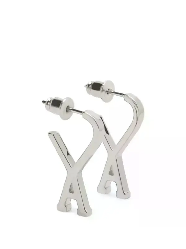 AMI Paris De Coeur Engraved-logo Earrings - Silver