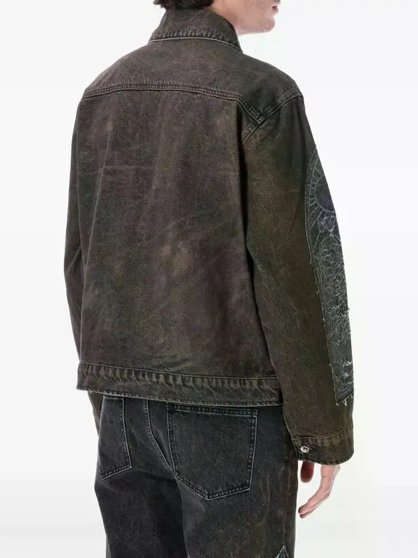 WHO DECIDES WAR Distressed Cathedral-patch Denim Jacket
