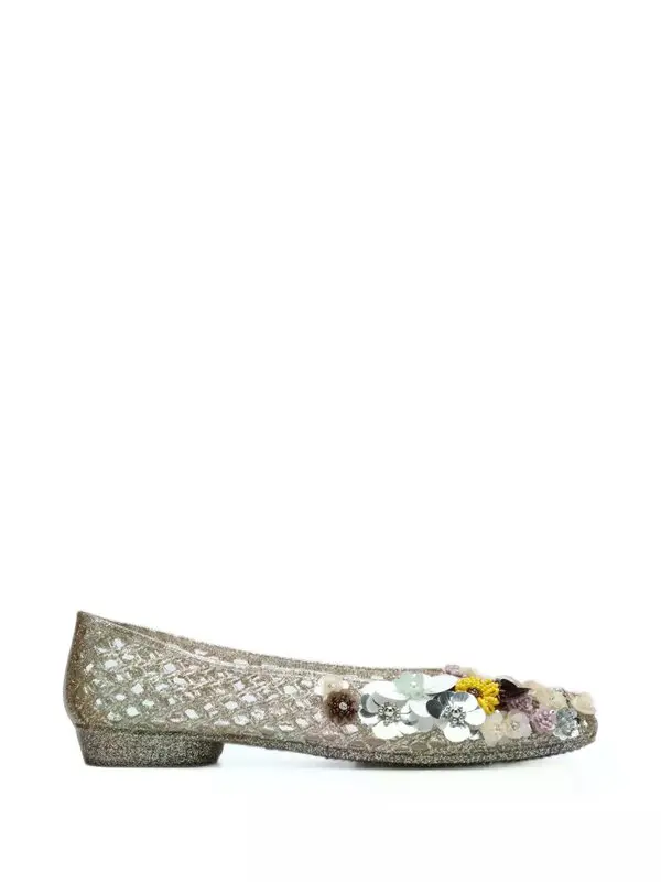 HEAVENLY JELLY Beaded-floral Ballet Flats - Silver
