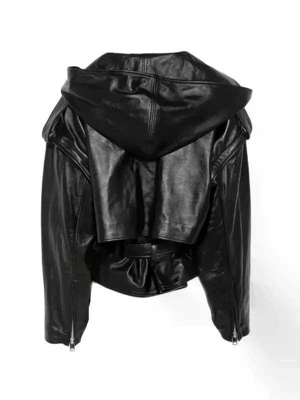 JACOB LEE Hooded Leather Biker Jacket