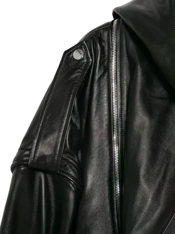 JACOB LEE Hooded Leather Biker Jacket