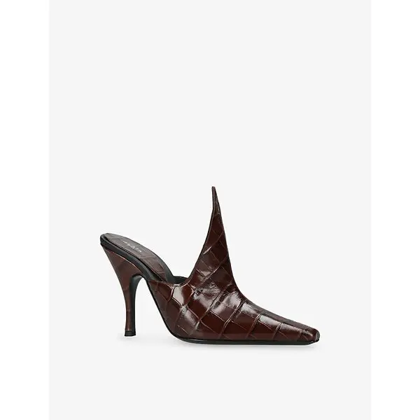 AZZEDINE ALAIA Sculptural Croc-effect Leather Heeled Mules